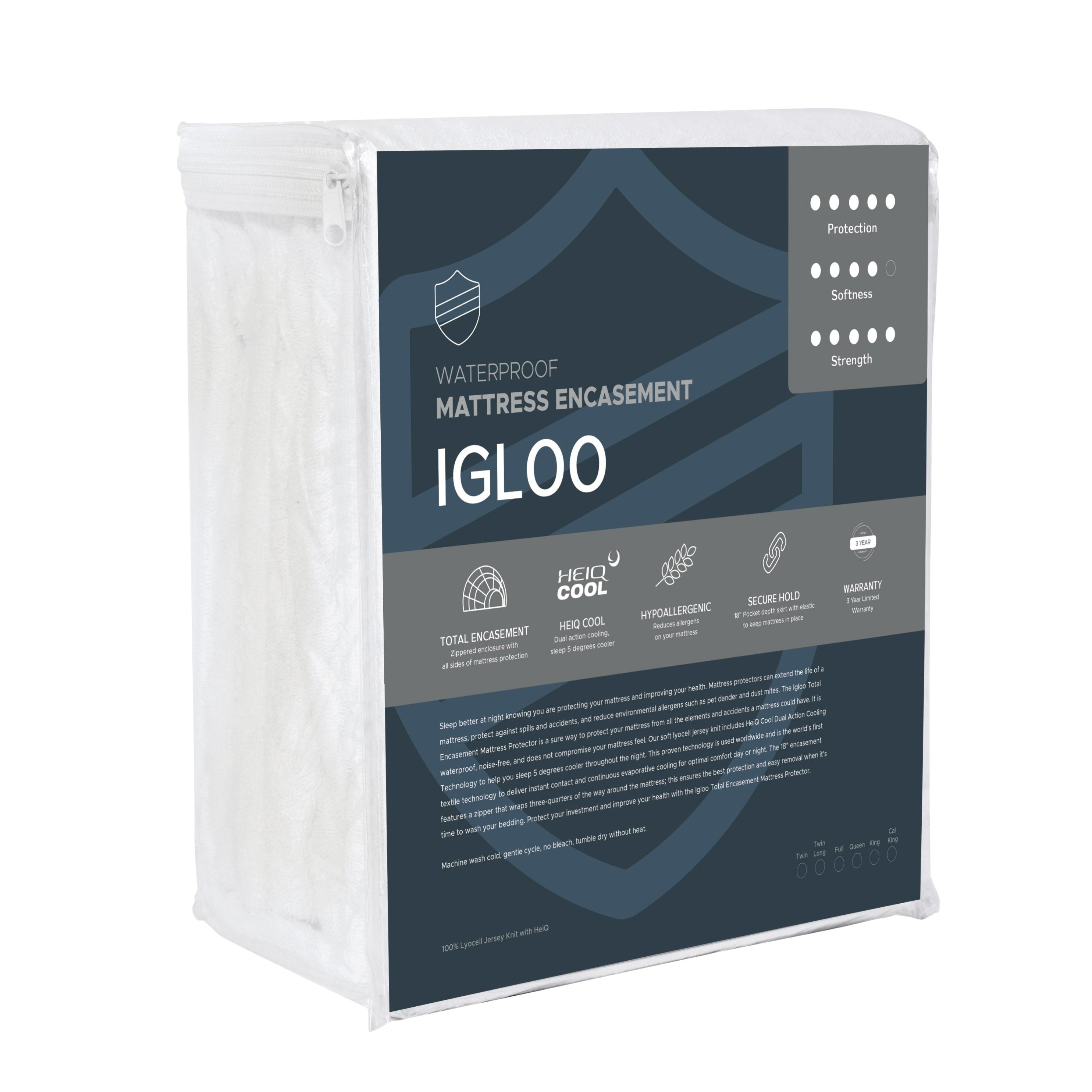 Igloo Mattress Encasement-6 Sided Waterproof Cover with HEIQ Cool ...